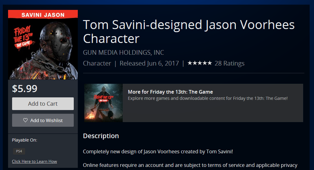 Sony Accidentally Posts Backer-Exclusive Tom Savini Jason Friday the 13th Skin for Sale on PSN ...