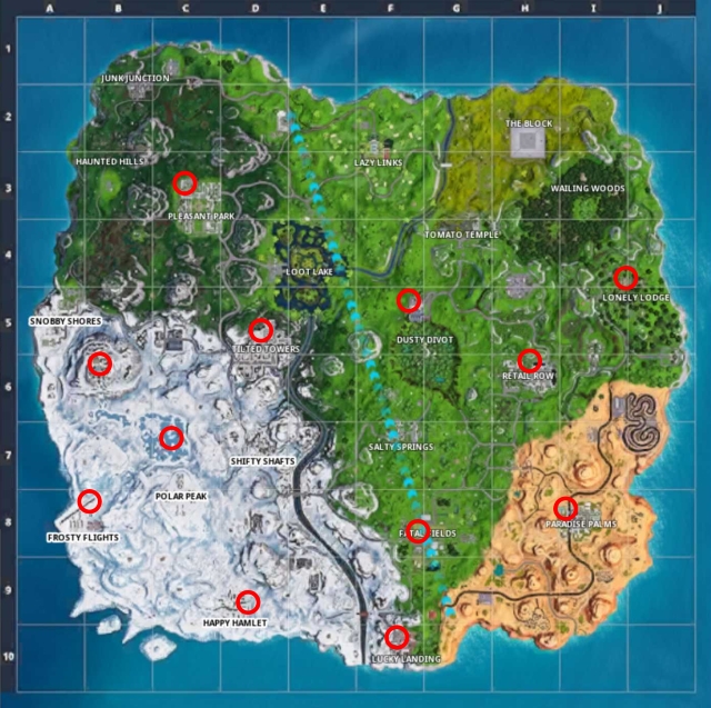 Fortnite Holiday Trees Locations Map - GameRevolution