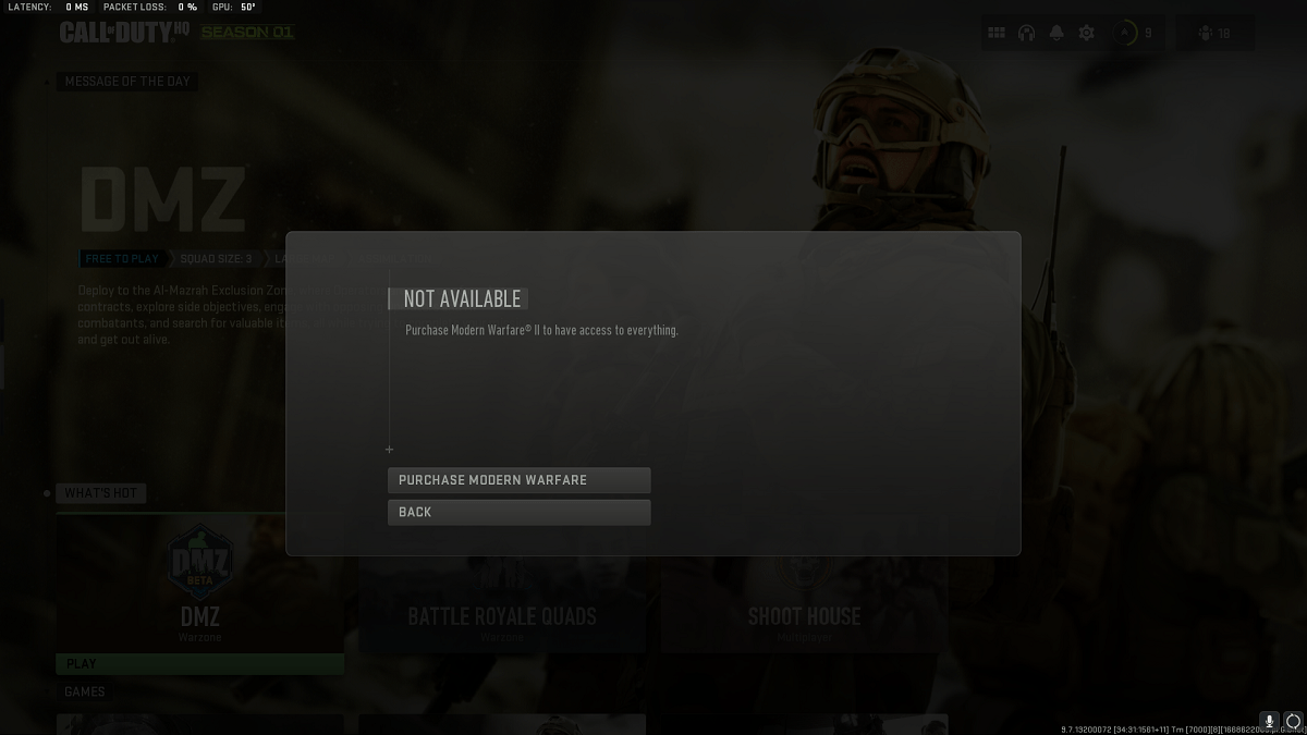 Warzone 2.0 'Purchase Modern Warfare 2 to Have Access' Error Message ...