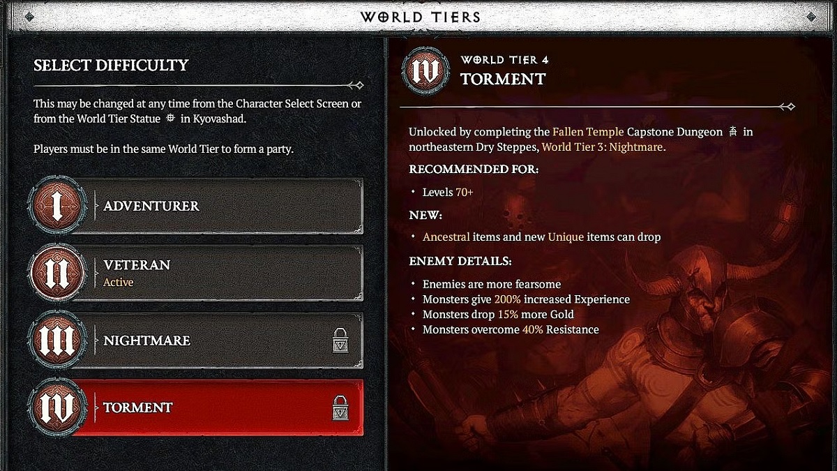 Diablo 4 World Tier Level Requirements: When Does Tier 3 & 4 Unlock ...